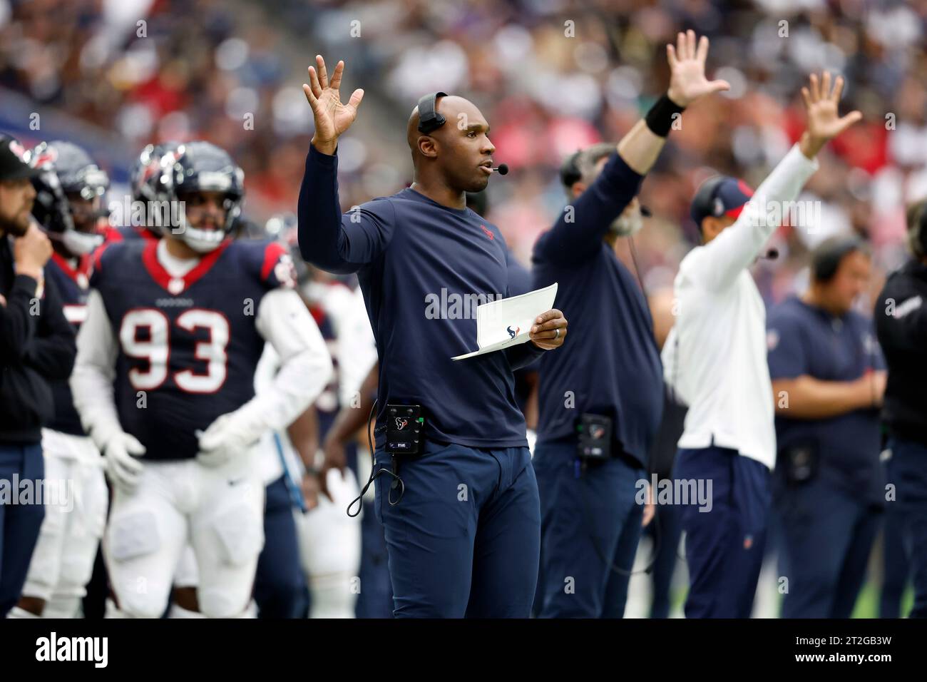 Houston Texans head coach DeMeco Ryans reacts during an NFL football game against the New ...