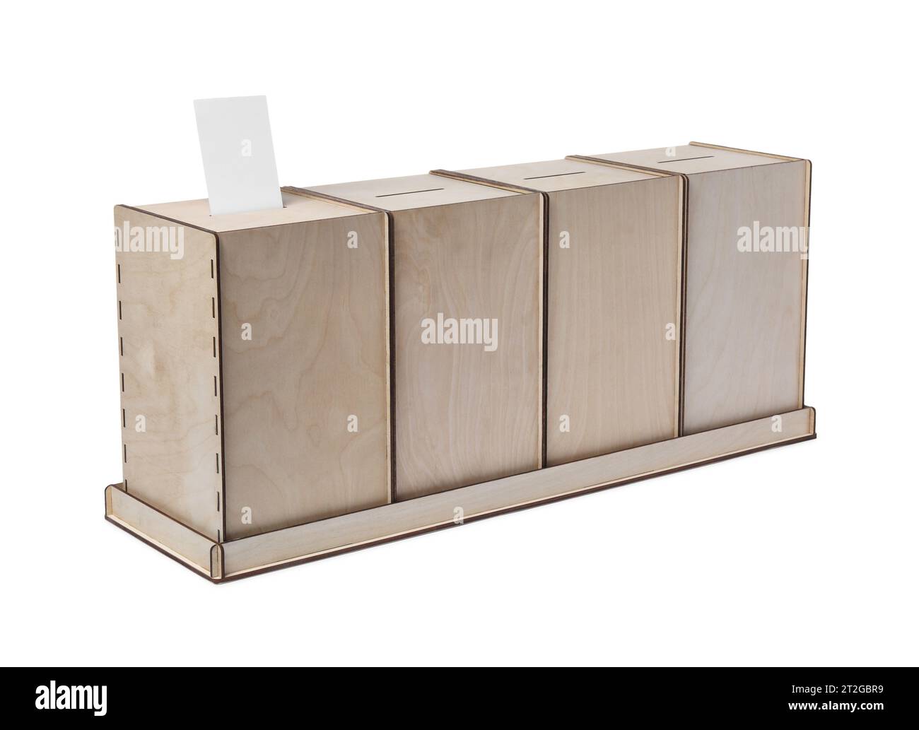 Wooden ballot boxes with vote isolated on white Stock Photo - Alamy