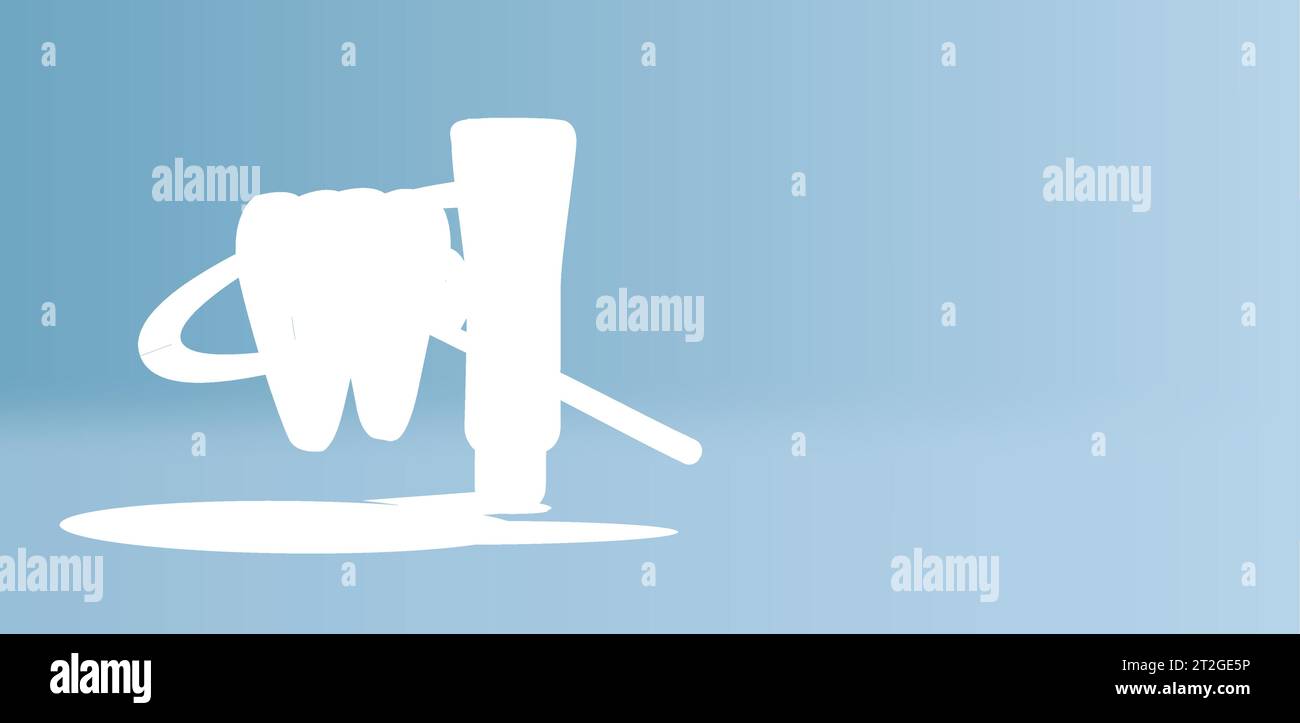 3D illustration of a tooth with blue tooth paste tube and black brush ...
