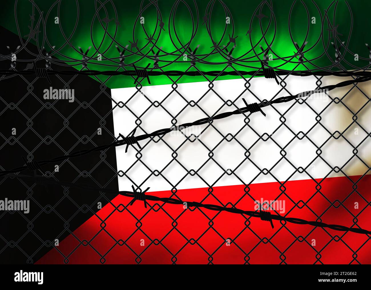 Kuwait flag behind barbed wire and metal fence Stock Photo - Alamy