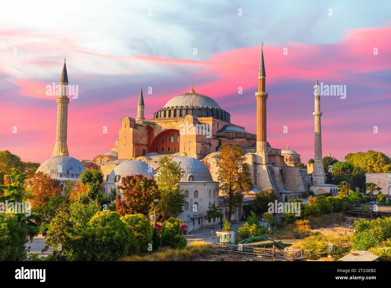 Hagia Sophia Mosque of Istanbul, impressive sunset scenery of the ...