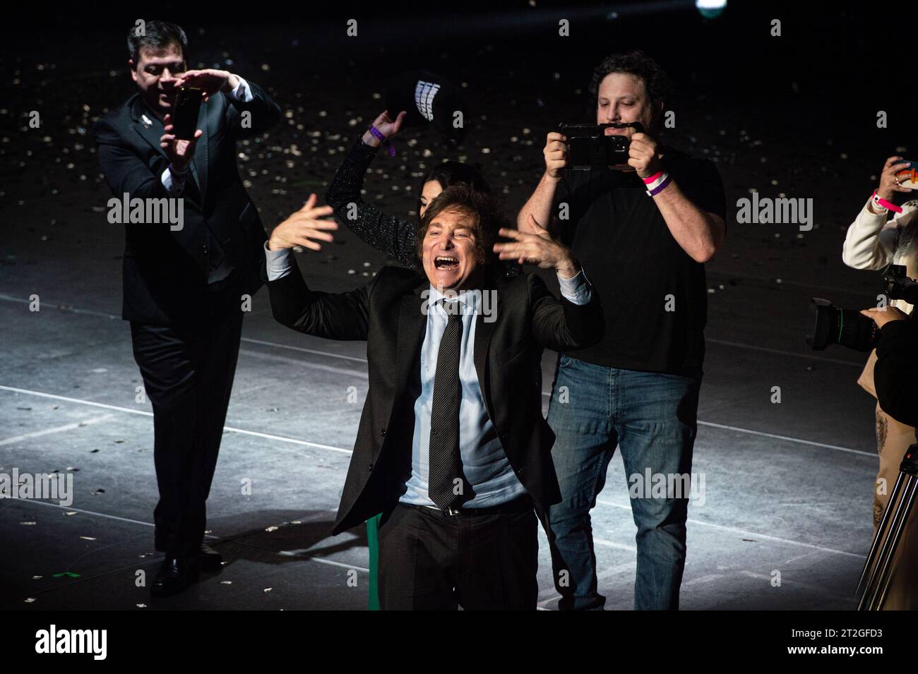 Buenos Aires, Argentina. 18th Oct, 2023. Javier Milei (M), presidential ...