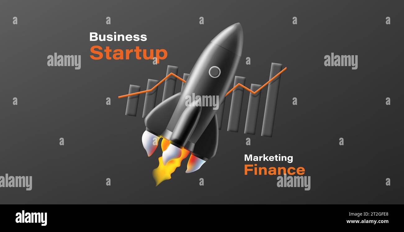 3d render illustration of start up rocket with bar chart on the ...