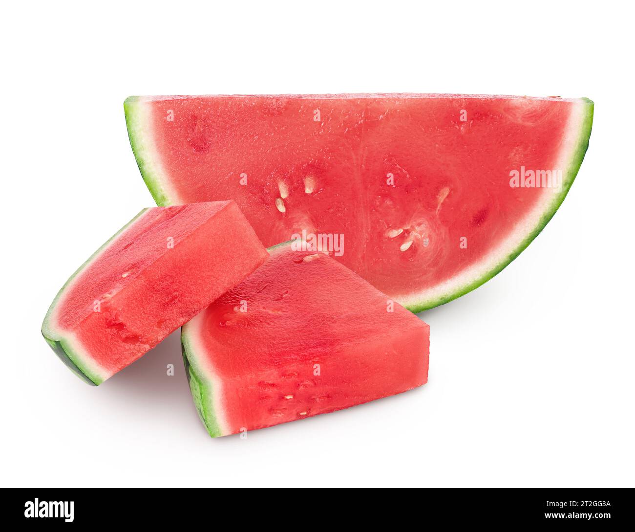 Red seedless watermelon slices isolated on white background with full ...