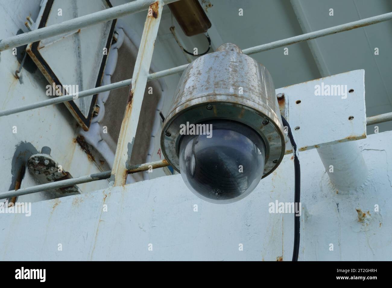 Reinforced CCTV camera installed on the ship for increase security and ...