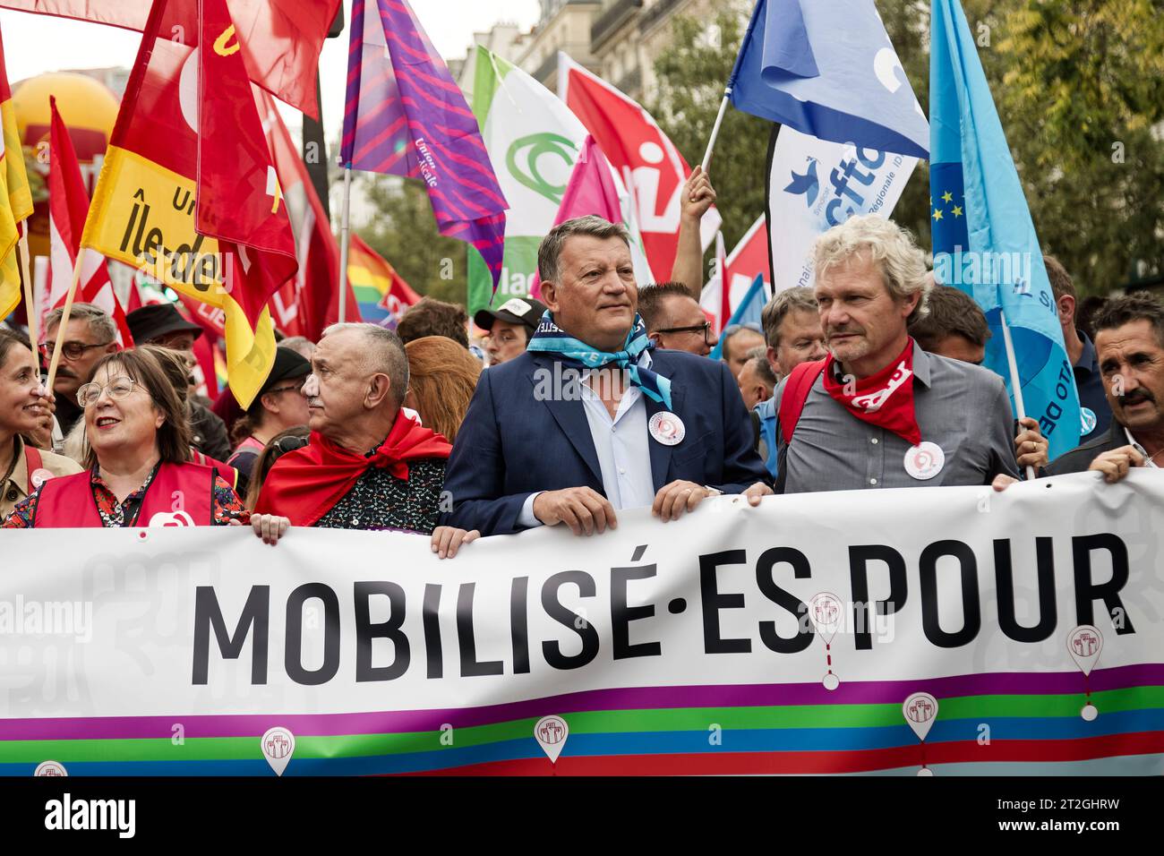 Paris, France.13th Oct, 2023. Inter-union demonstration for increased ...