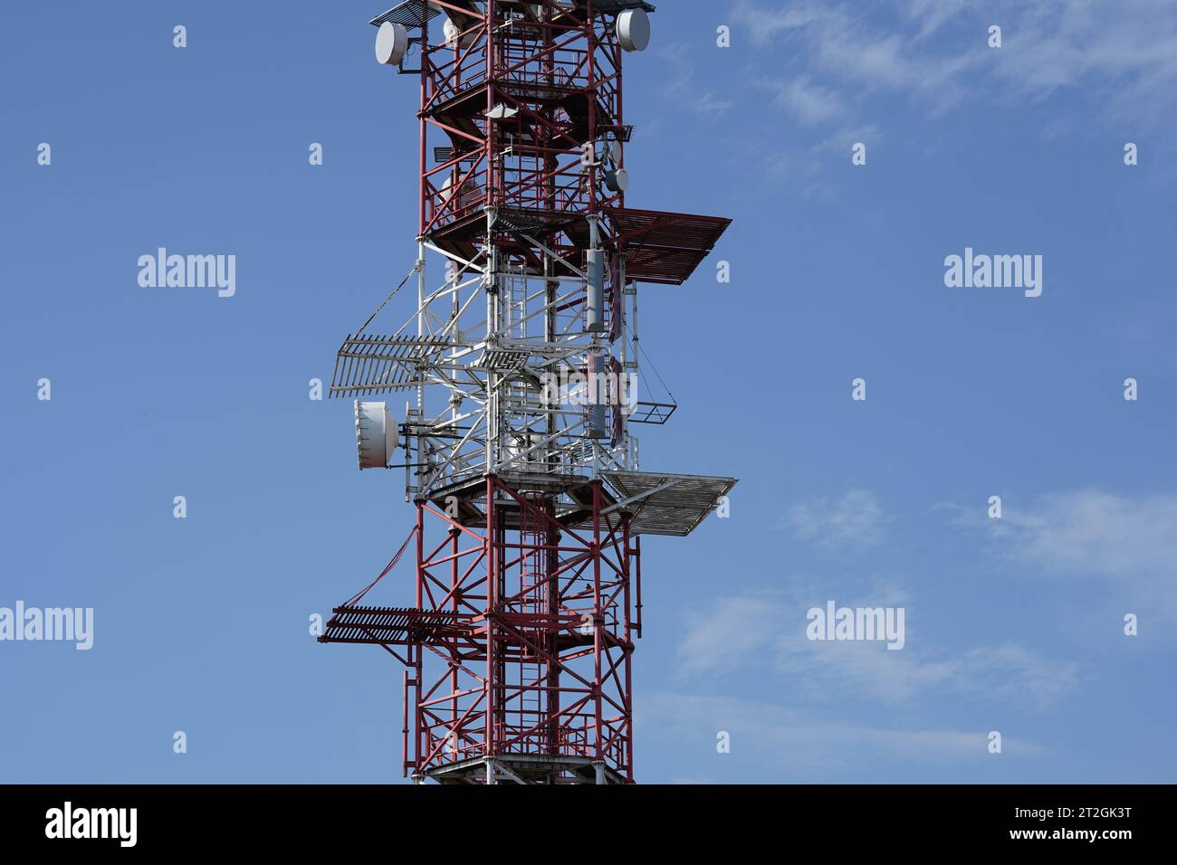 Part of construction of radio and television transmitter with plenty of broadcasting antennas of ...