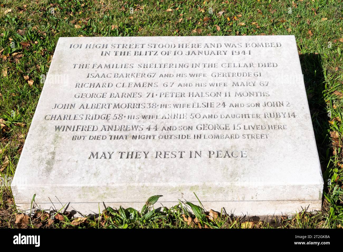 Memorial stone outside Portsmouth Cathedral commemorating people killed ...