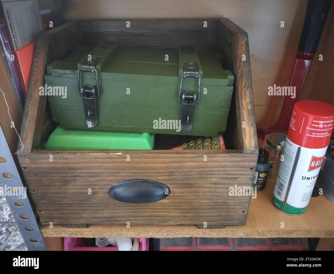 Wooden box imitating the ammunition boxes of the army Stock Photo - Alamy
