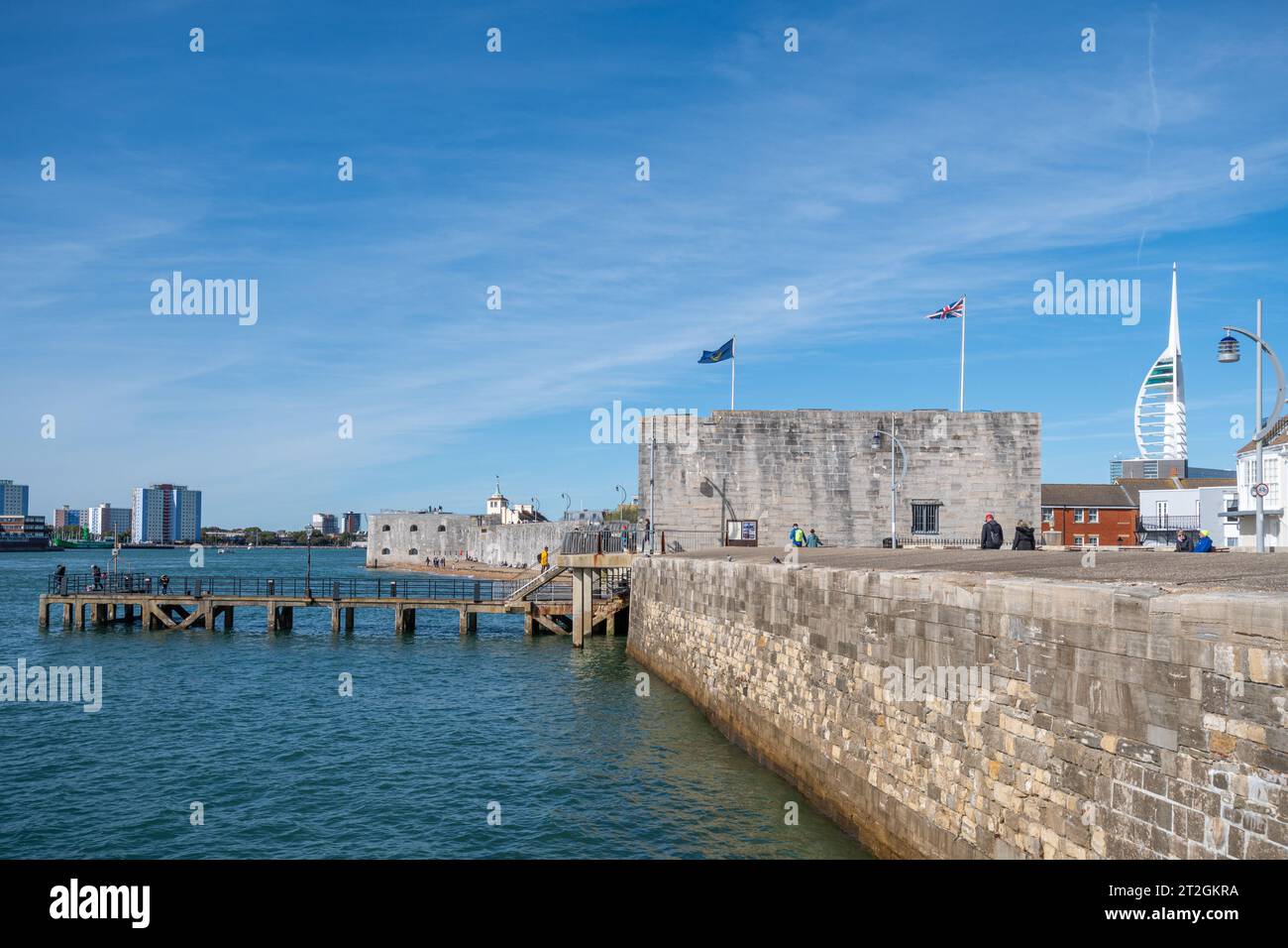 Historic Old Portsmouth fortifications along the seafront, with the ...