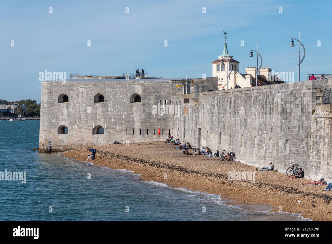 Historic sea wall and Round Tower, part of the Tudor fortifications in ...