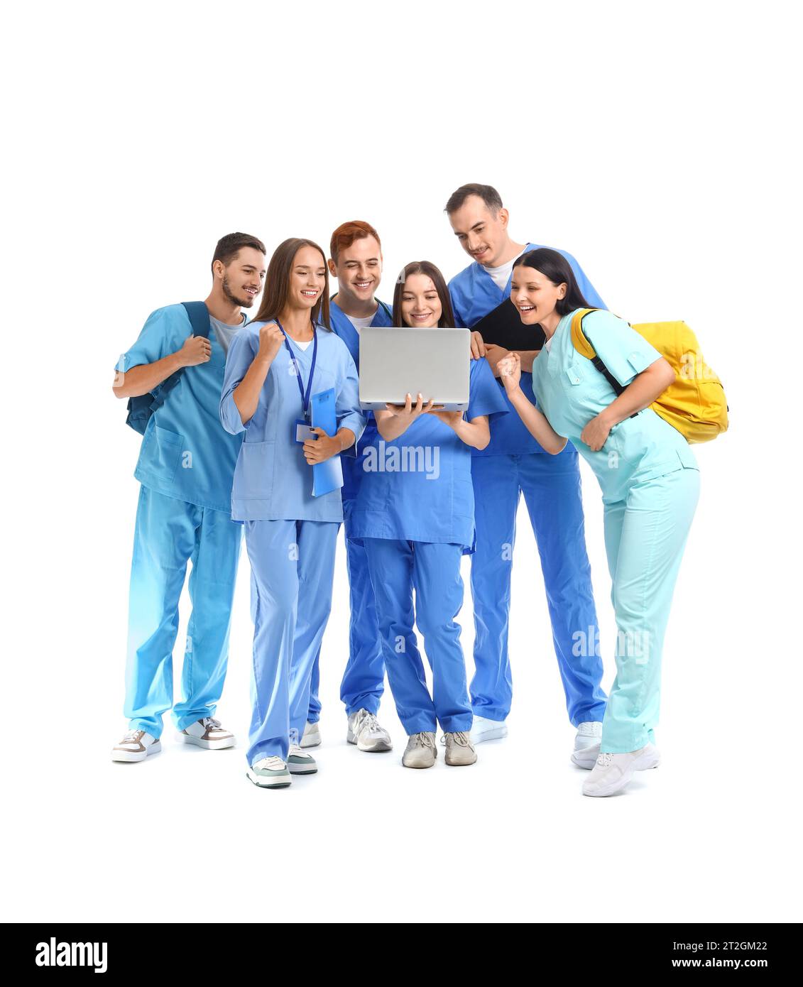 Group of medical students with laptop on white background Stock Photo ...