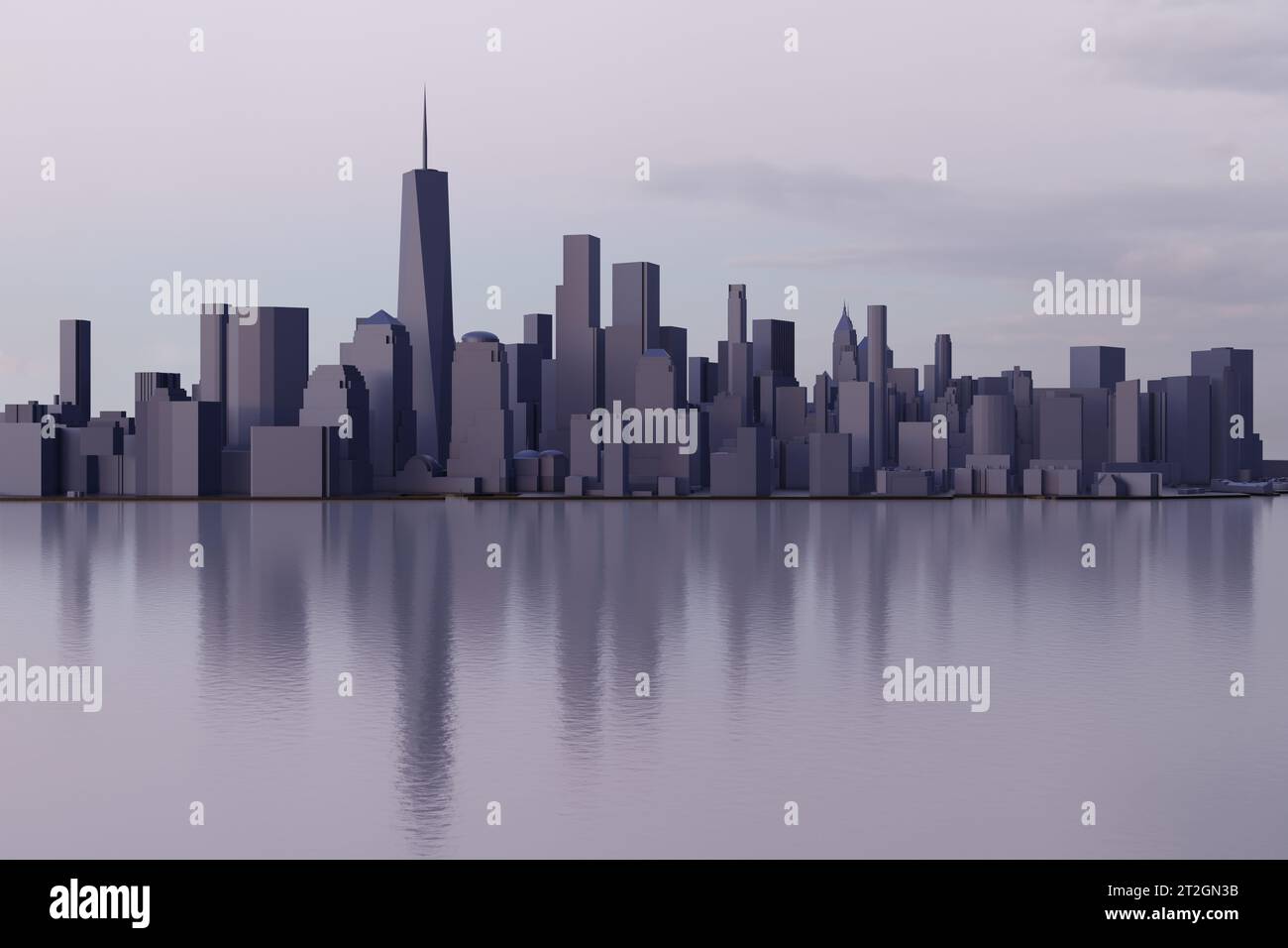 View of the downtown New York NY lower Manhattan area during sunset or ...