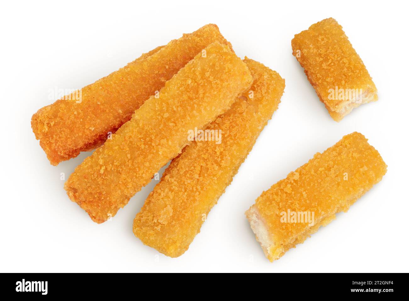 Fish finger or stick isolated on white background. Top view. Flat lay ...