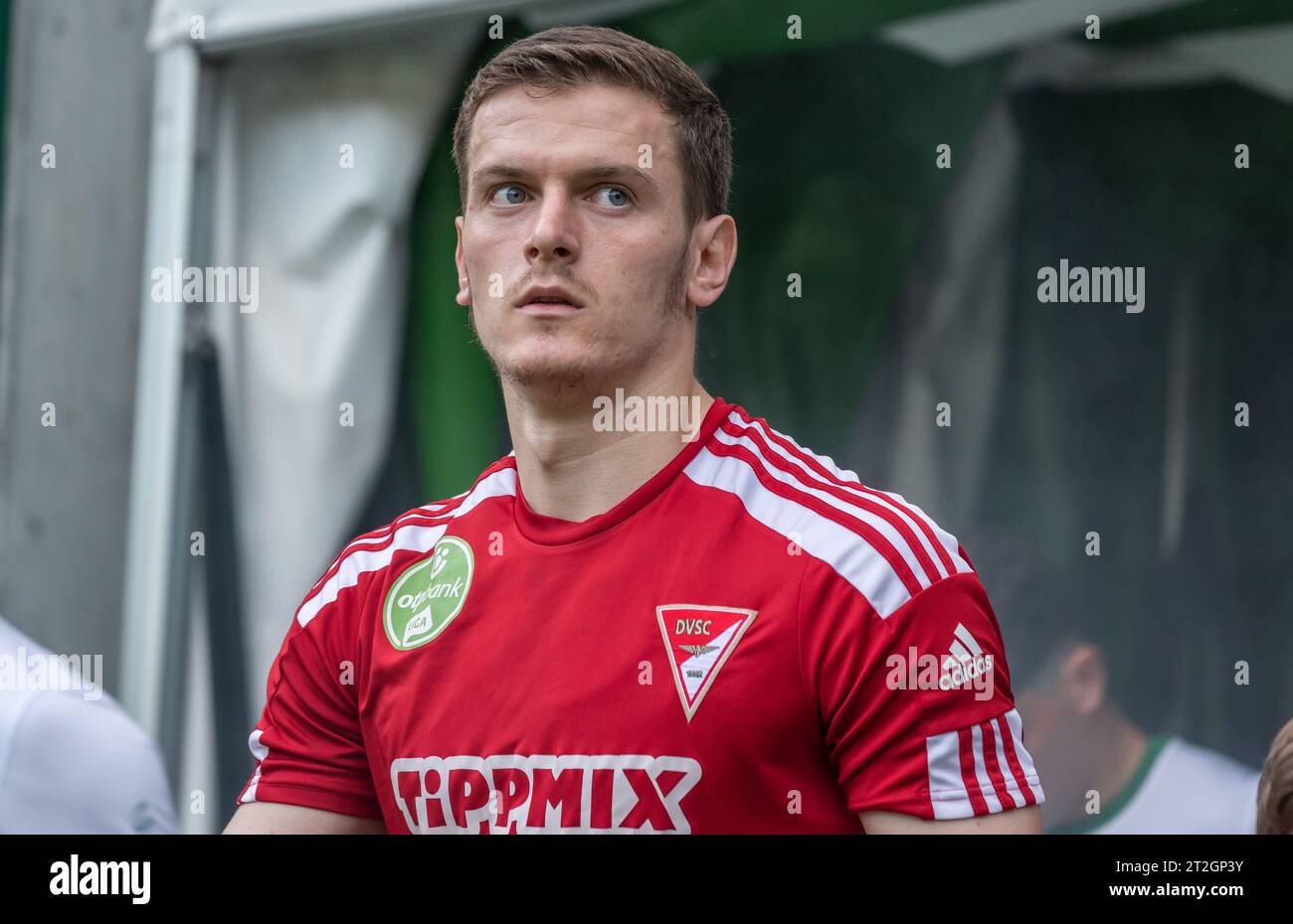 Budapest, Hungary – May 20, 2023. Debrecen defender Meldin Dreskovic ...