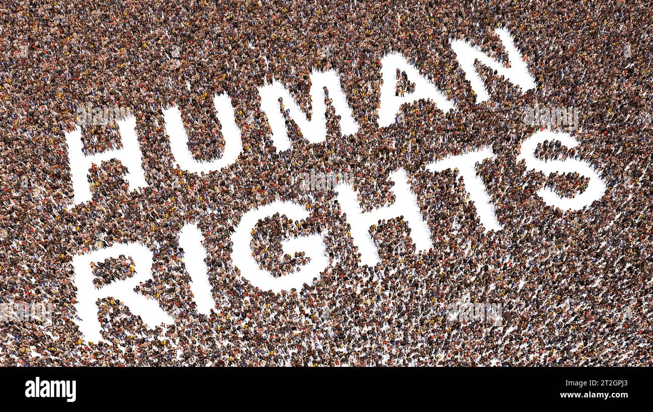 Concept or conceptual large community of people forming HUMAN RIGHTS ...