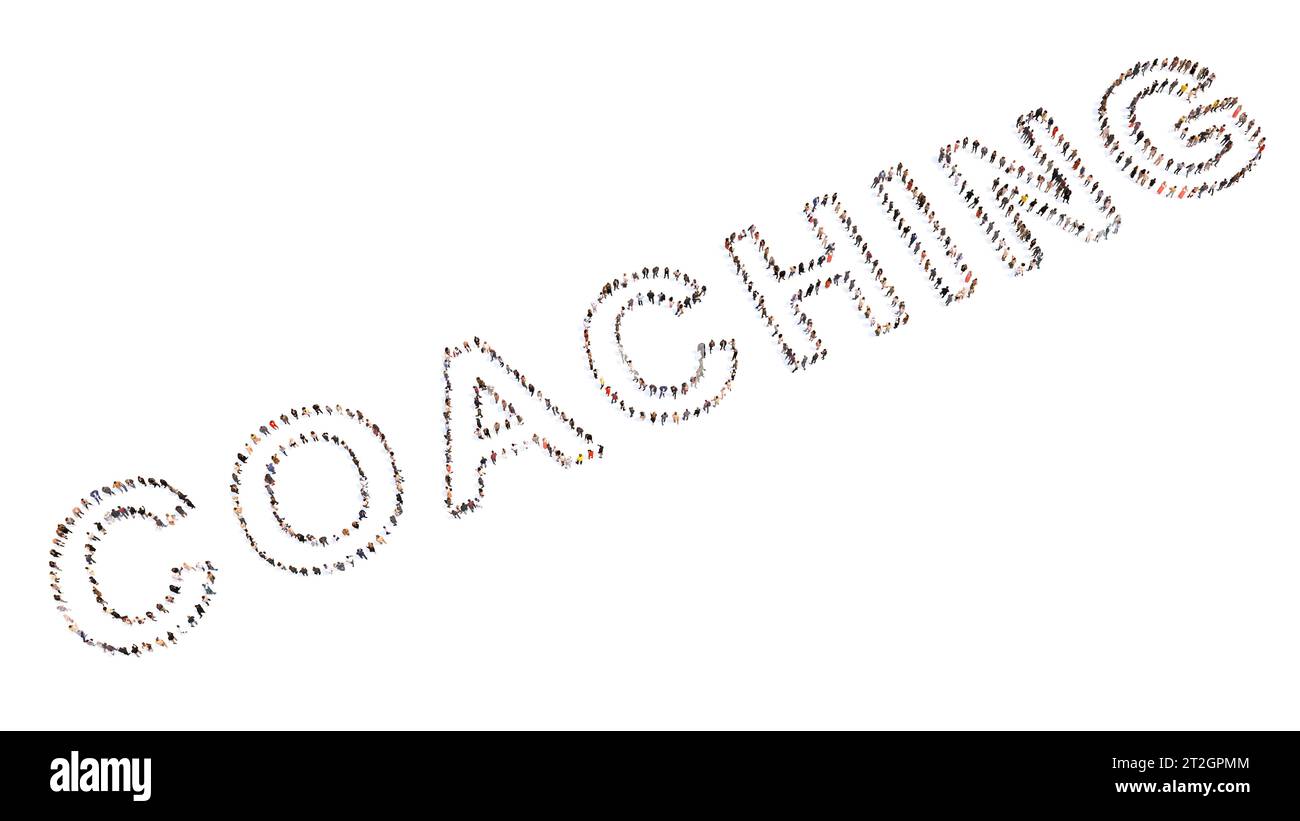 Concept conceptual large community of people forming the word COACHING ...