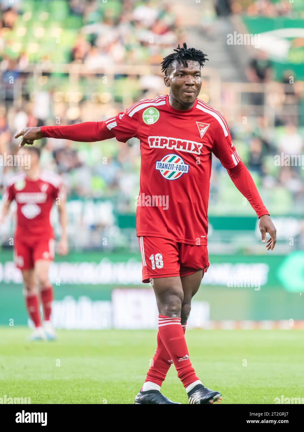 Budapest, Hungary – May 20, 2023. Debrecen midfielder Hamzat Ojediran ...