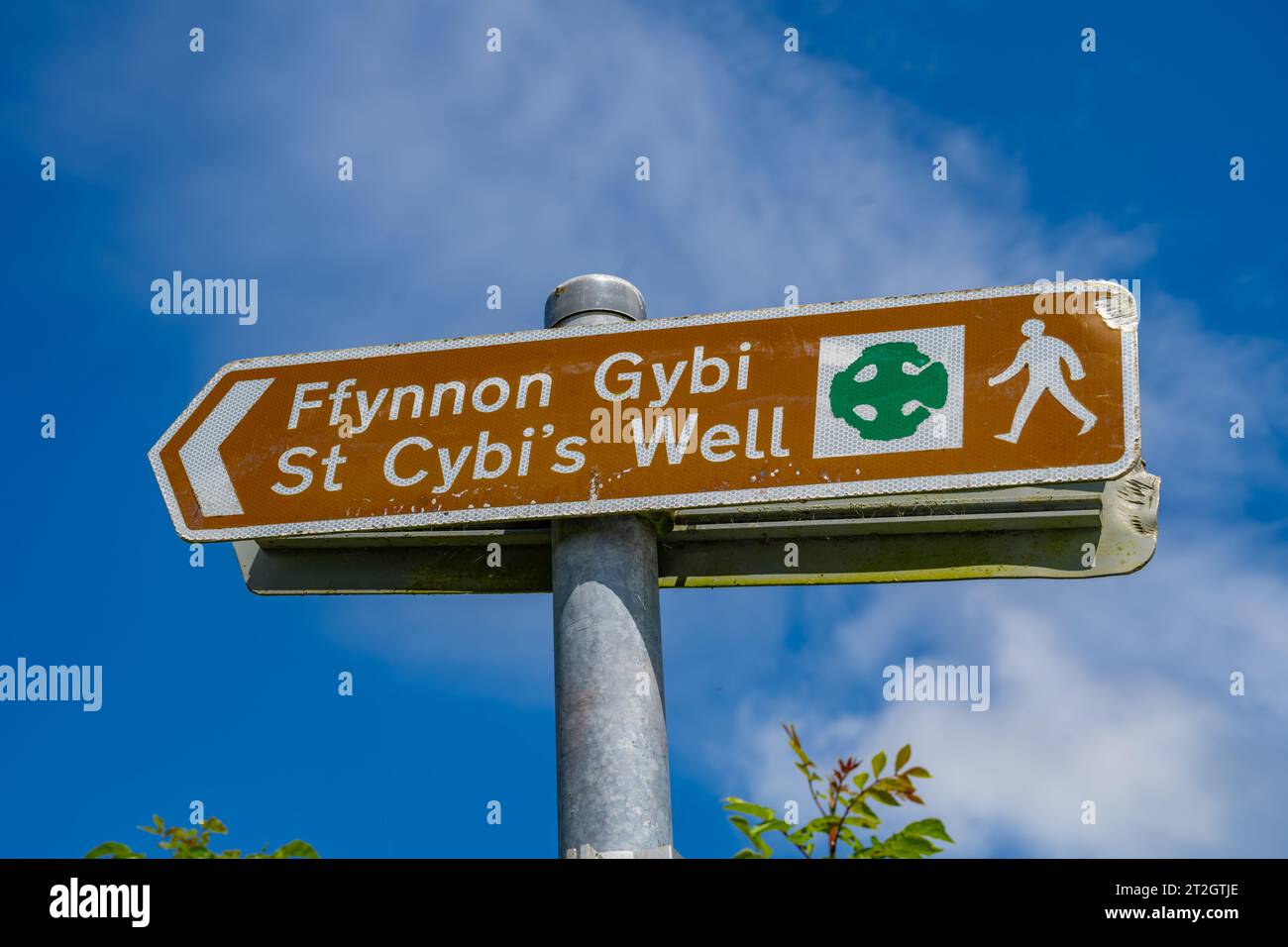Sign for St Cybi's Well Llangybi North Wales Stock Photo - Alamy
