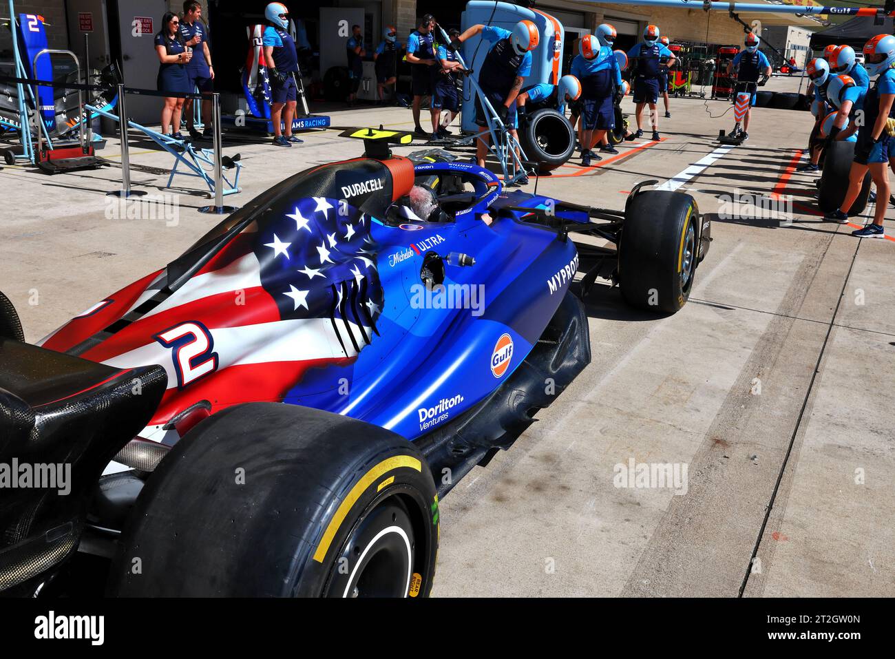 Austin, USA. 19th Oct, 2023. Williams Racing FW45 - USA livery - pit ...
