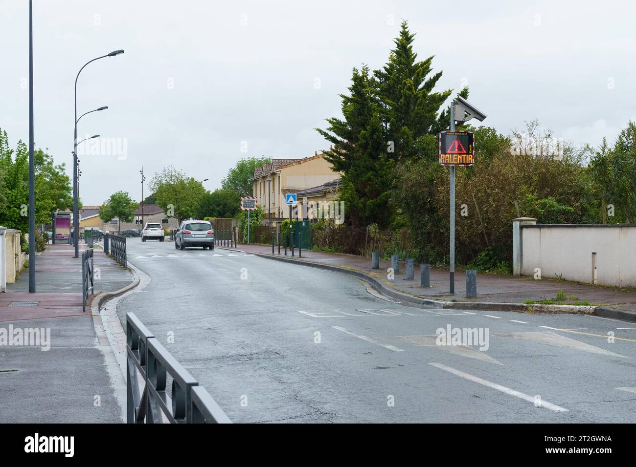 Speed radar shows the speed of a moving car on a city street Stock ...