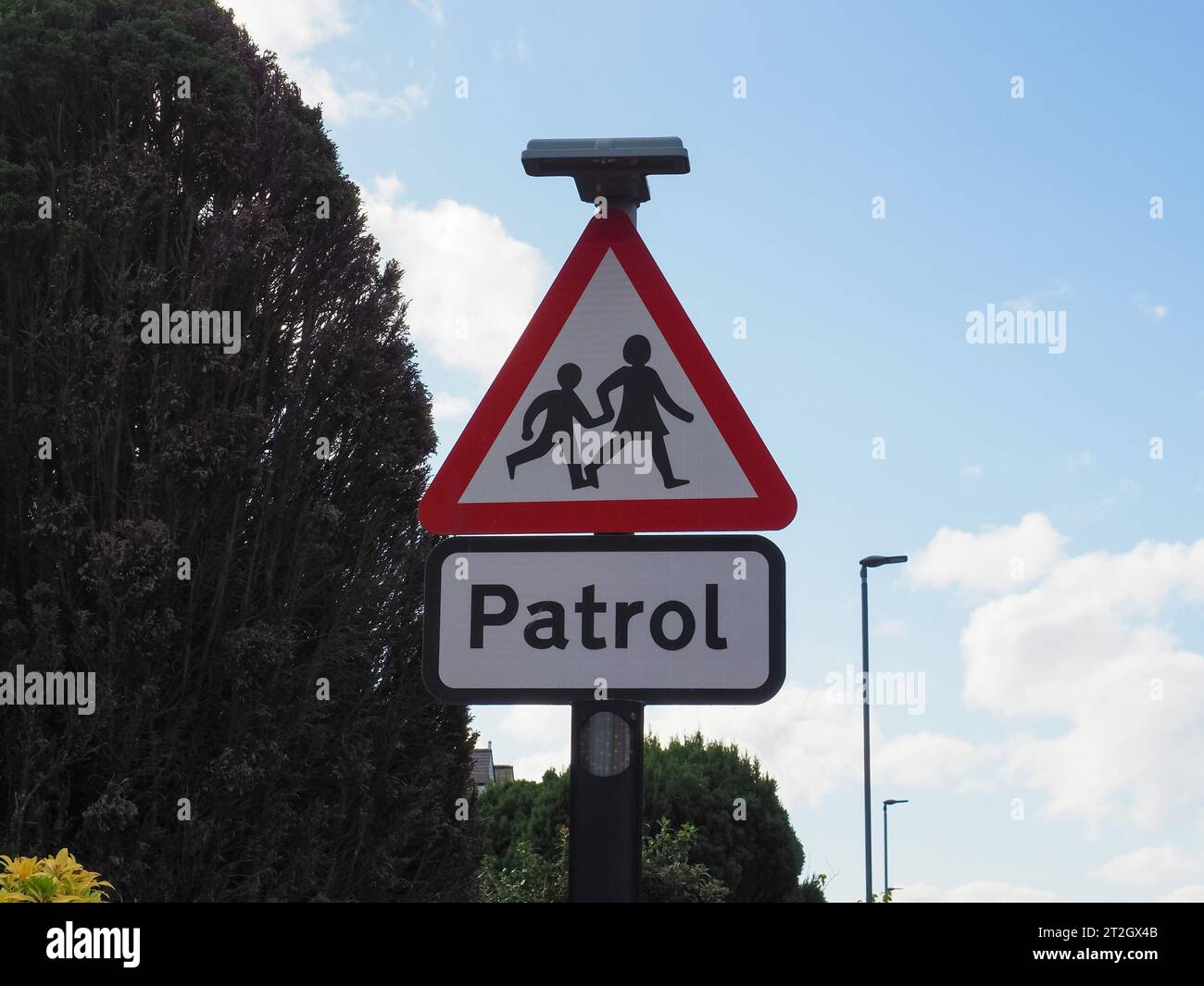 Warning signs, children going to school patrol sign Stock Photo - Alamy