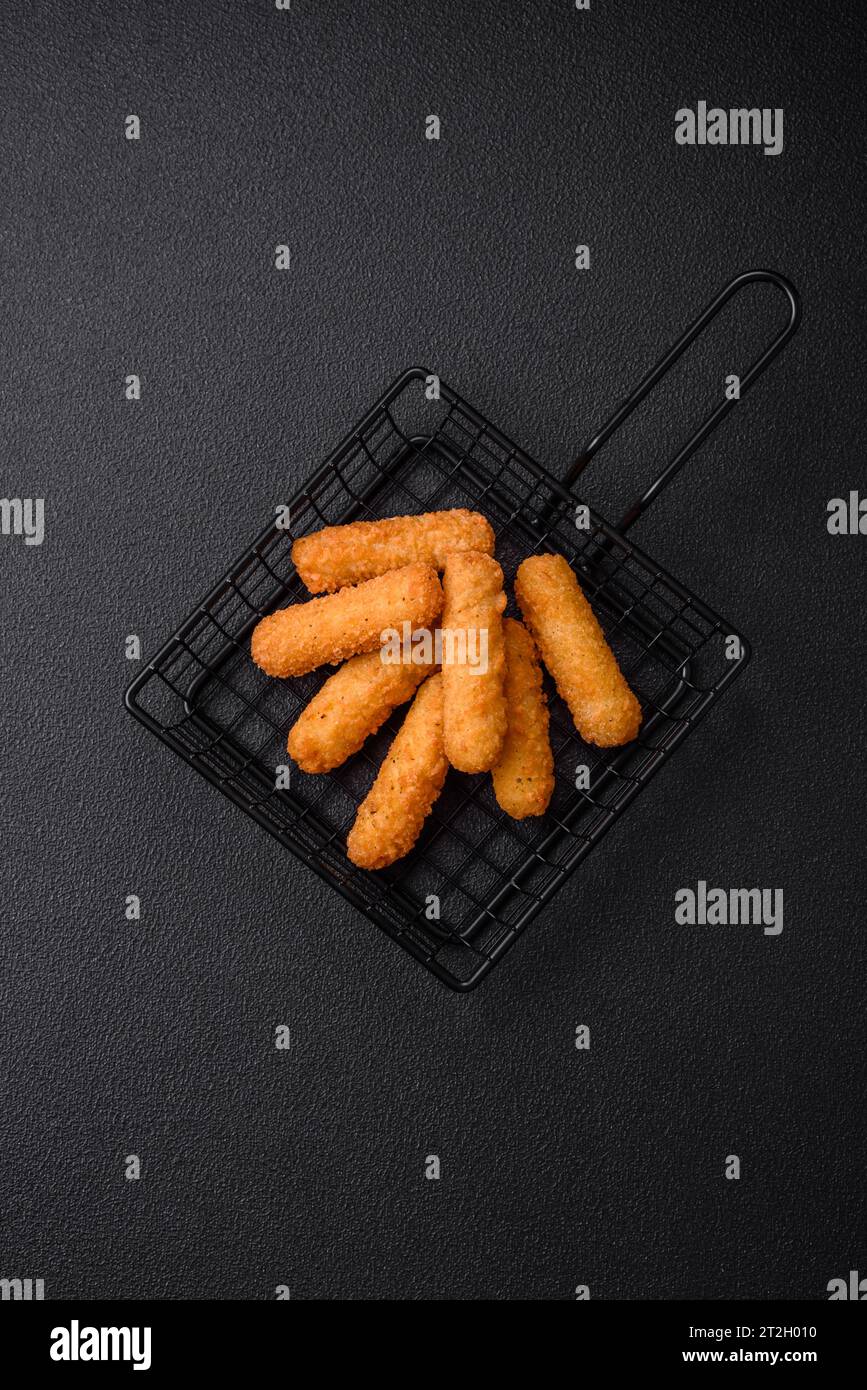 Delicious crispy cheese sticks with mozzarella, salt and spices ...