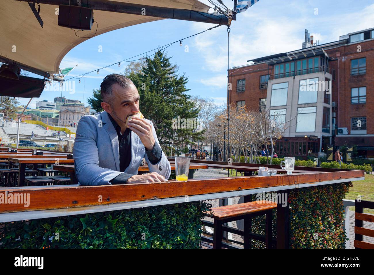 Caucasian, elegant adult man with jacket, short hair and business beard ...