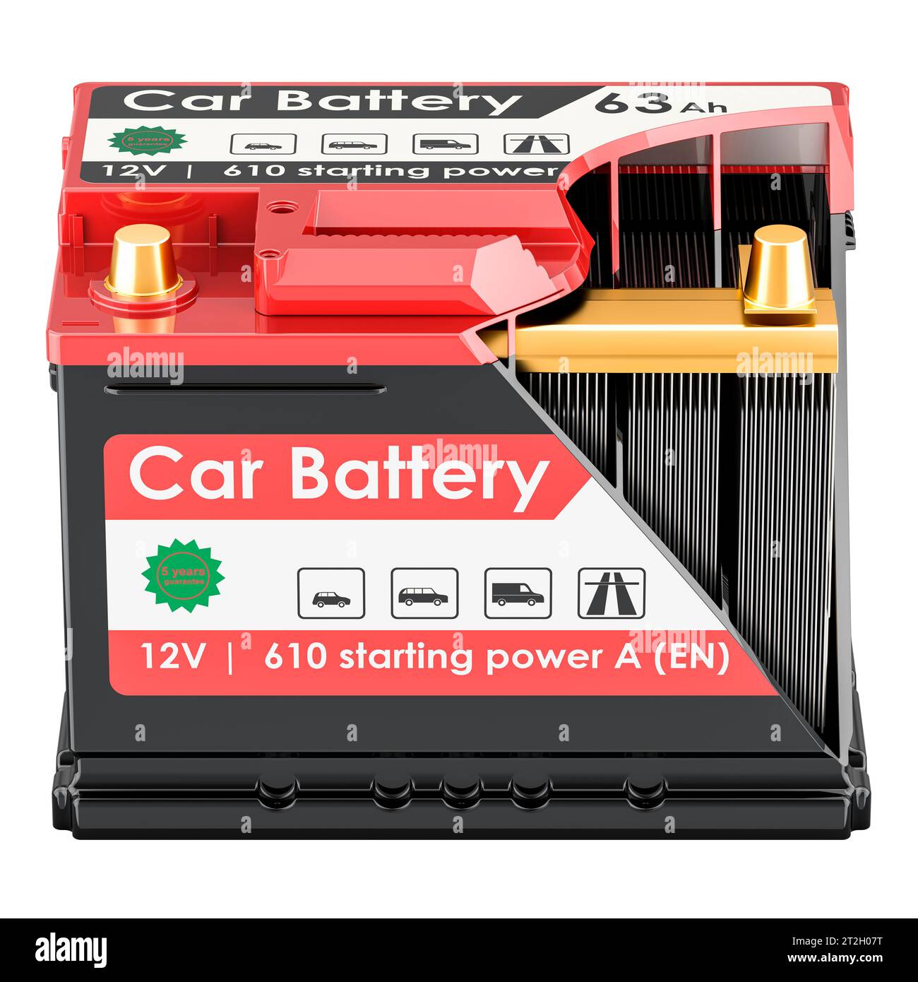 Cross section of a car battery, 3D rendering isolated on white ...