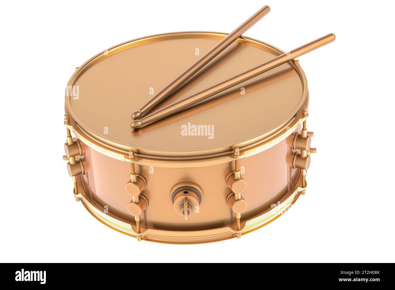 Golden drum with drumsticks, 3D rendering isolated on white background Stock Photo - Alamy
