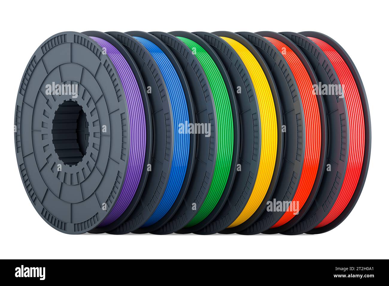 Set of colored 3D printer filaments, 3D illustration isolated on white ...