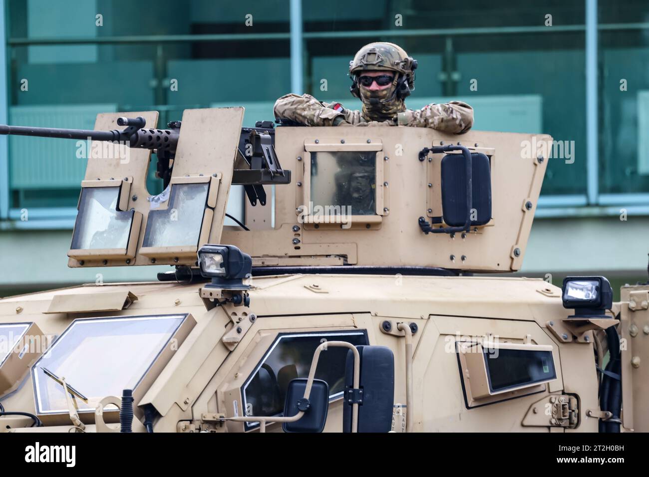Krakow, Poland. 19th Oct, 2023. A serviceman stands in a cockpit of ...