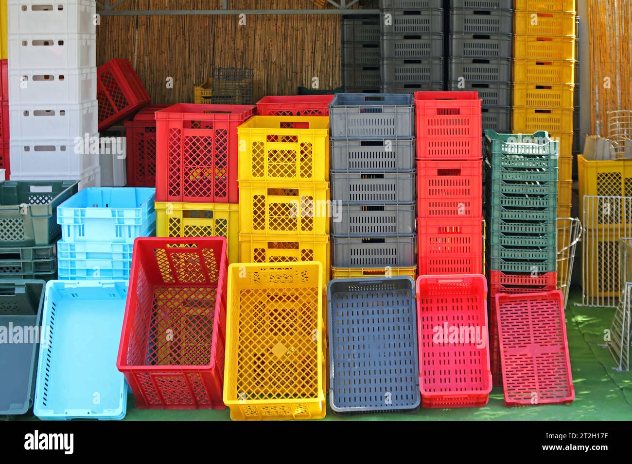 Colourful Plastic Crates For Agriculture Products Farm Equipment Stock ...
