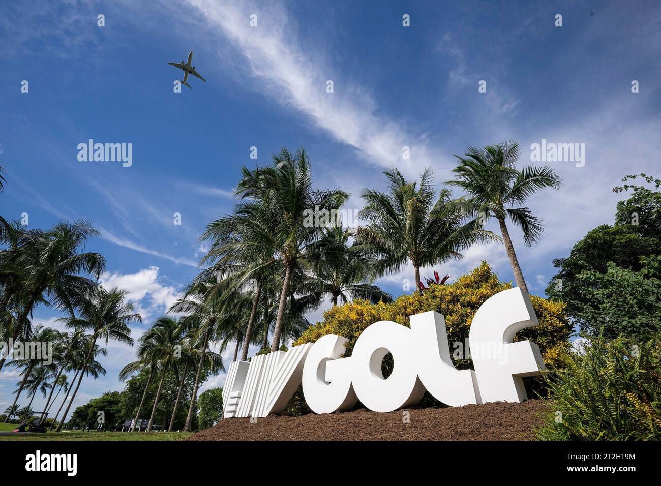 An overall view of the LIV Golf sign during the pro-am ahead of LIV ...