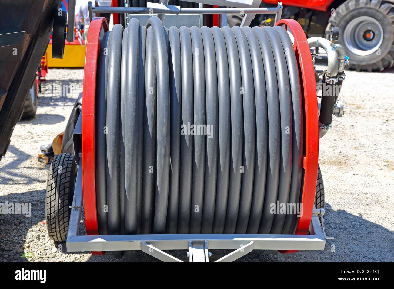 Plastic Pipe Hose at Coil Trailer for Water Irrigation Farm Stock Photo ...