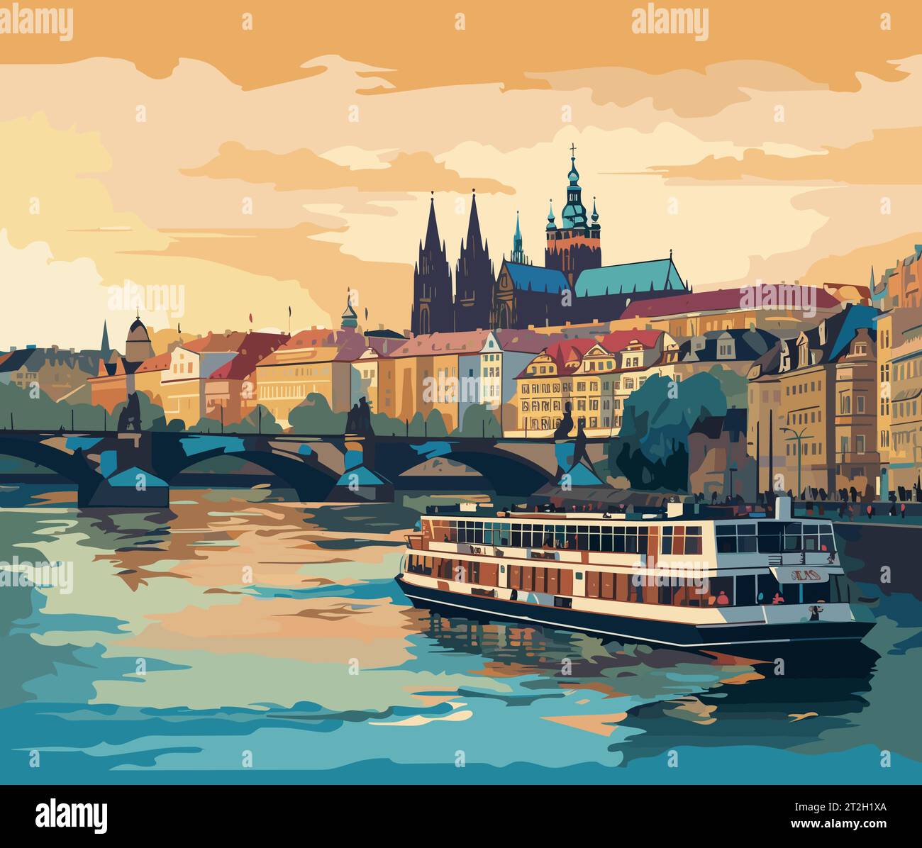 Prague's Iconic Landmarks Illustrated Stock Vector Image & Art - Alamy