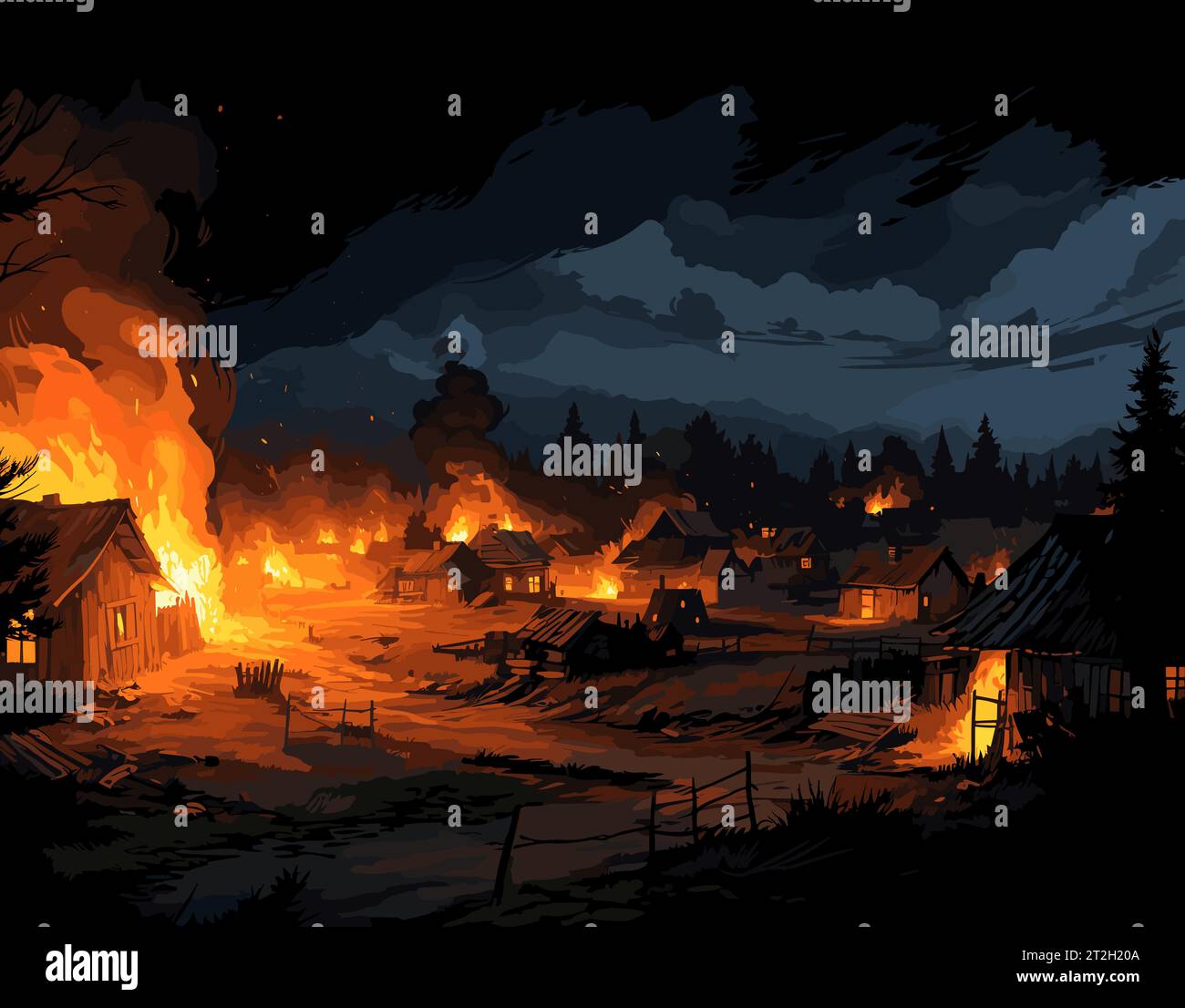 Burning building night Stock Vector Images - Alamy