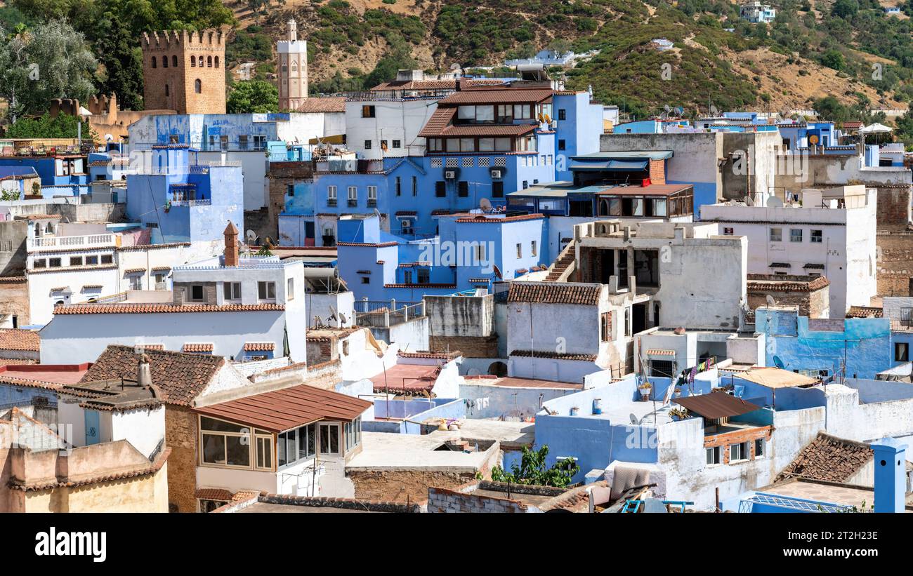 Chefchaouen cityscape in Morocco, known as the Blue Pearl, famous for ...