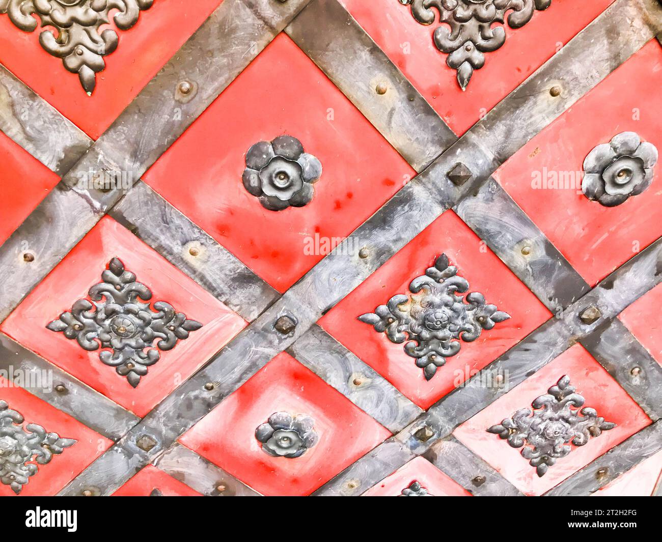 Texture of an old ancient medieval red antique sturdy iron metal door ...
