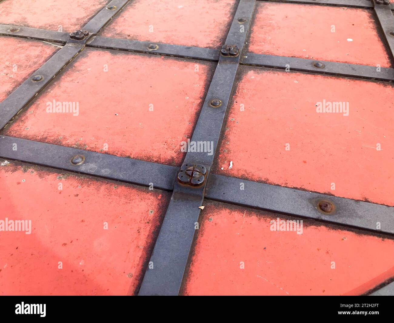 Texture of an old ancient medieval red antique sturdy iron metal door ...