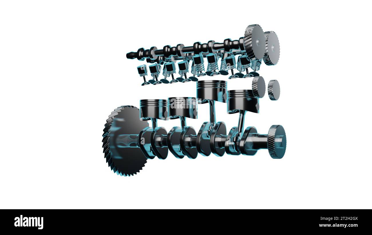 Close up detailed fully textured 3D render of working V8 engine with ...