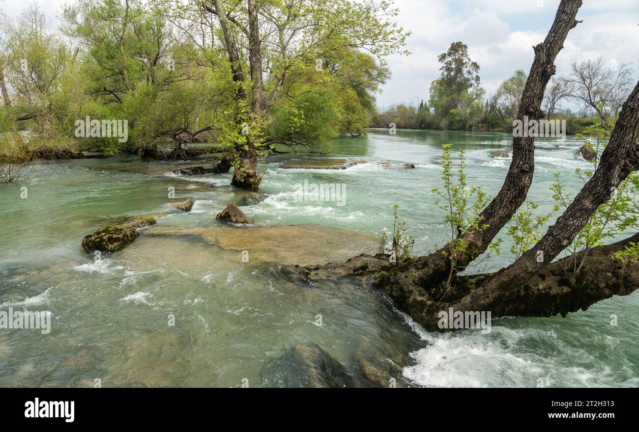 Manavgat River in Manavgat, Antalya province, Turkey. View of the river ...