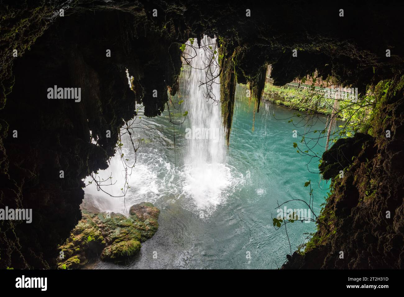 Upper Duden Waterfalls in Antalya, Turkey. View of the falling water ...