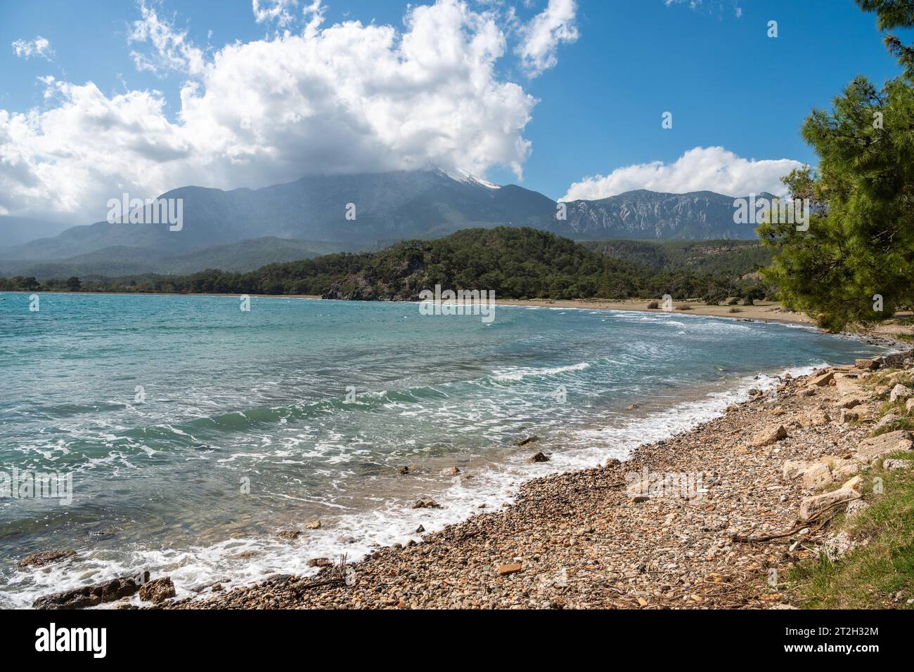 Beach at the South Harbour of Phaselis ancient site in Antalya, Turkey ...