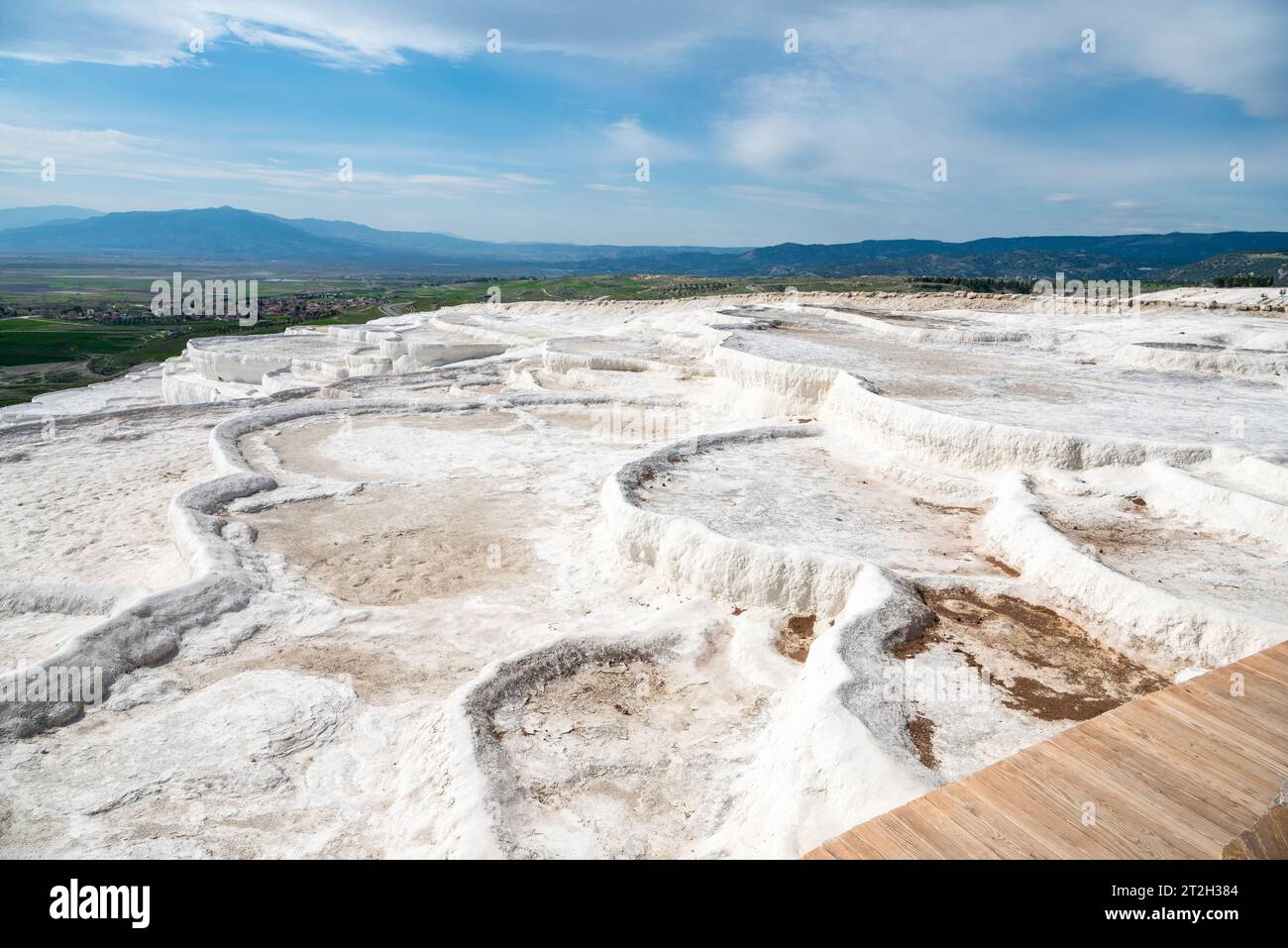 White terraces (natural travertine formations and hot pools) in ...