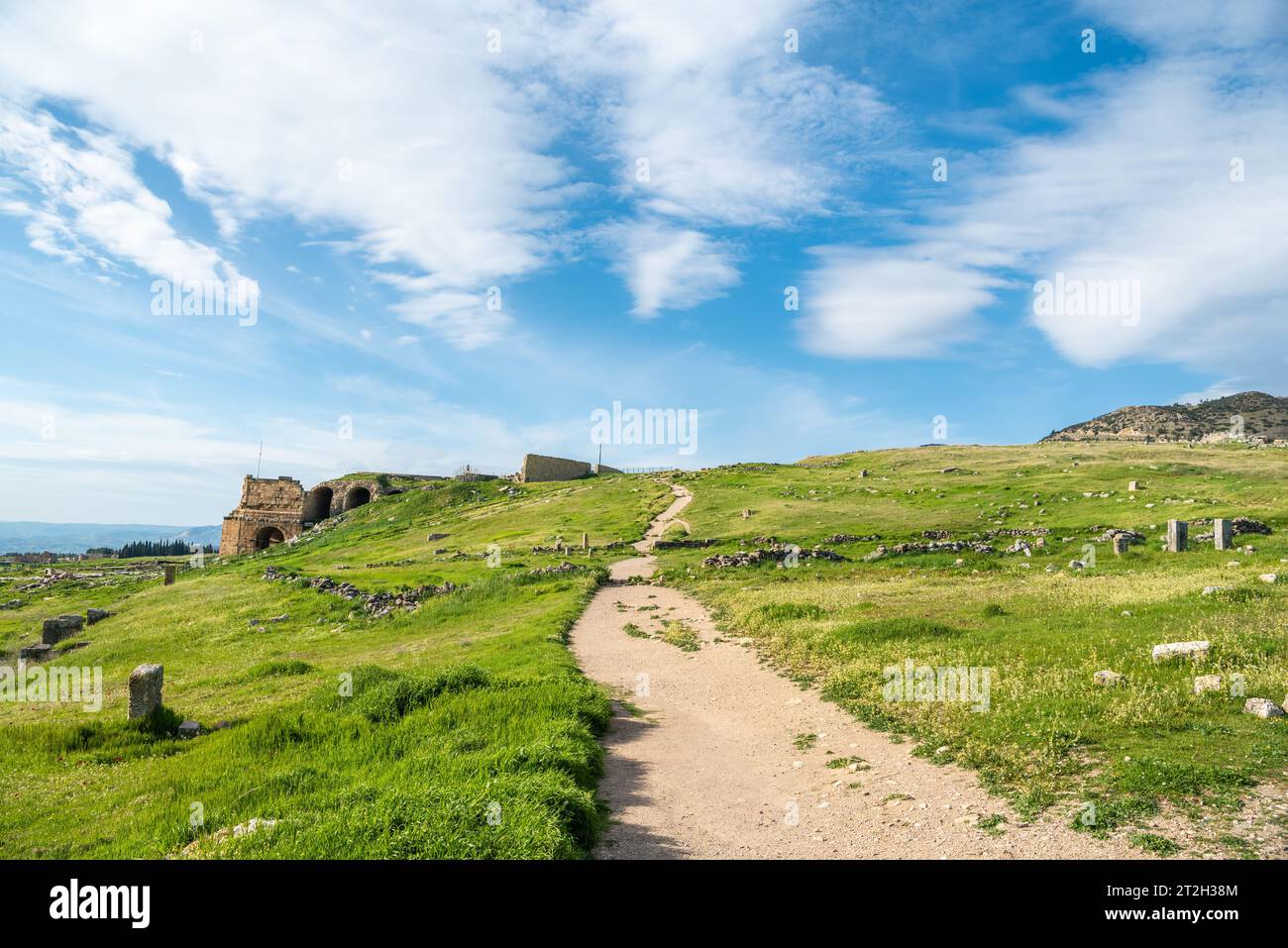 Path through the ruins of Hierapolis ancient site in Pamukkale, Turkey ...