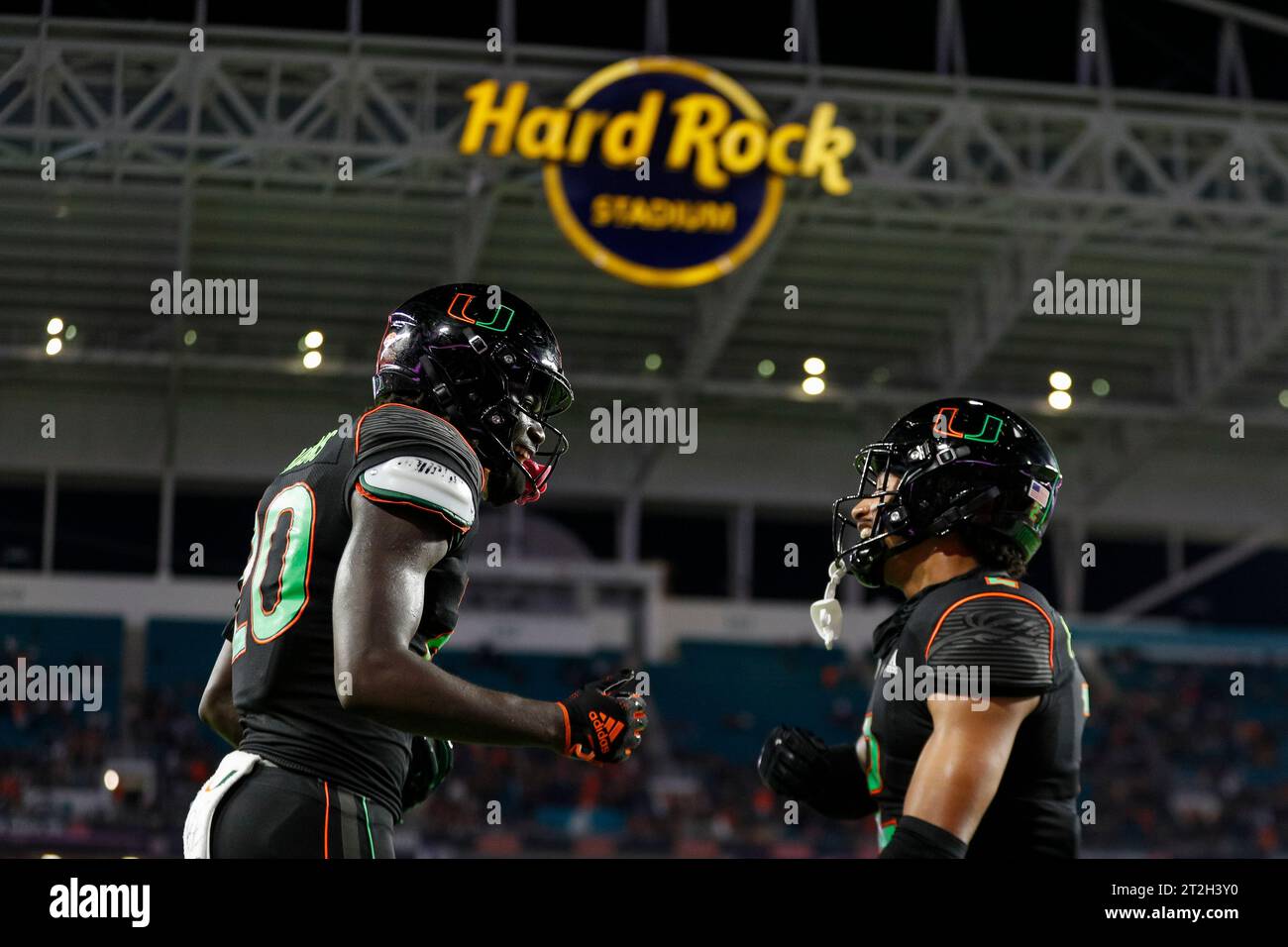 Miami Hurricanes safety James Williams (20) celebrates with defensive ...