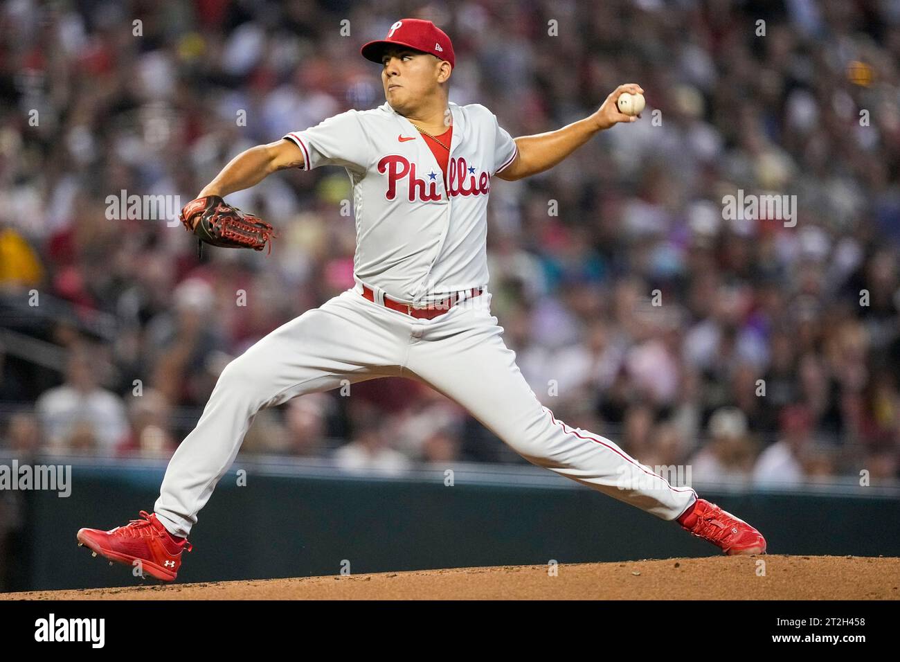 Philadelphia Phillies starting pitcher Ranger Suarez throws against the ...