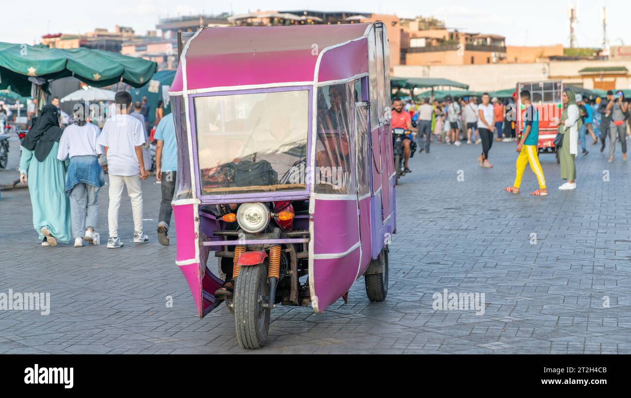 Marrakesh, Morocco - 15 September 2022: Tok tok ride in famous Jemaa el ...