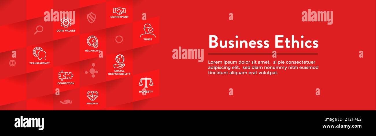 Business Ethics Web Banner with Icon Set showing Honesty, Integrity ...
